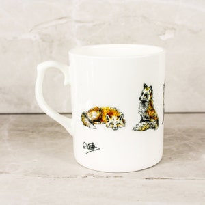 Red Fox Bone China Mug - Hand Drawn Design by Artist - Hand Printed ...
