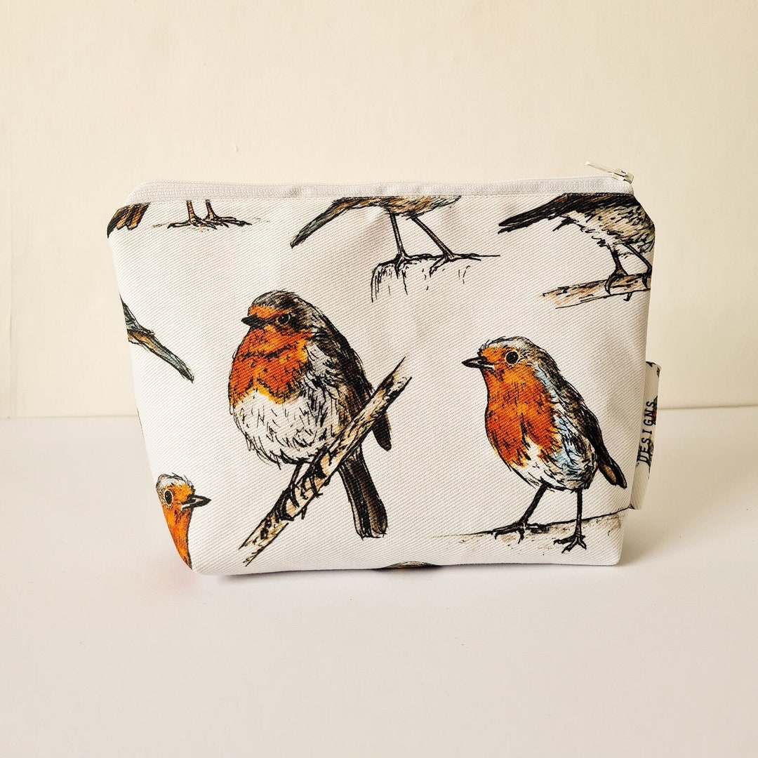 Robins Cosmetic Bag Handmade by Artist | 100% Cotton | Makeup Bag, Case ...