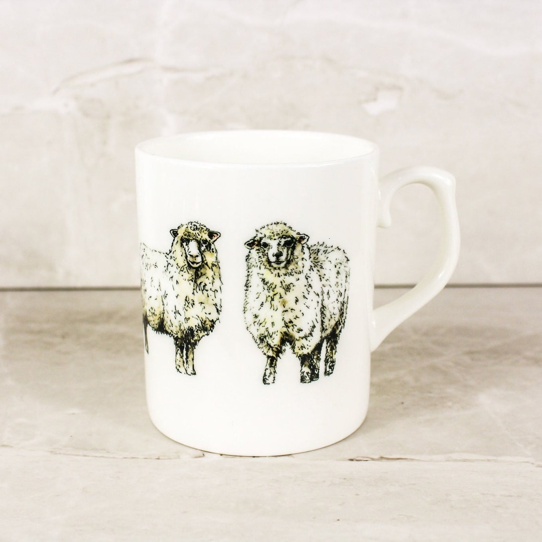 Romney Sheep Bone China Mug - Hand Drawn Design by Artist - Hand ...