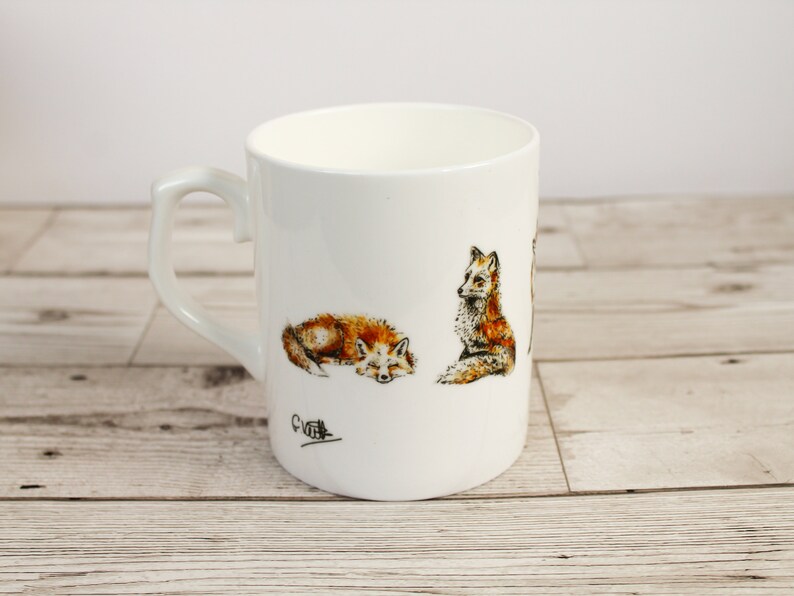 Red Fox Bone China Mug Hand Drawn Design Printed in the UK | Etsy