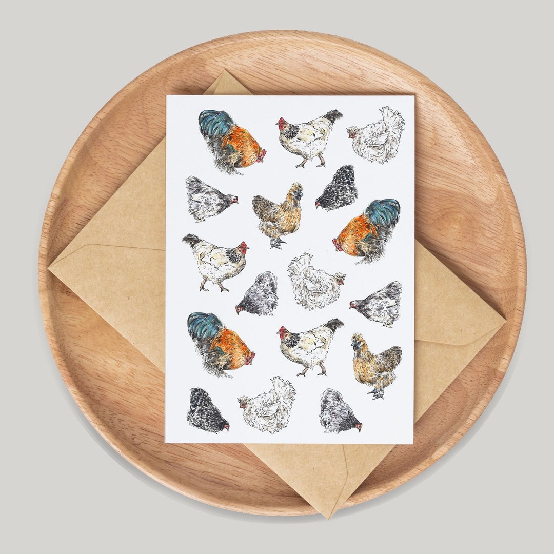 Chickens, Hens Card - Hand Drawn by Artist Gemma Keith - Greetings Card ...