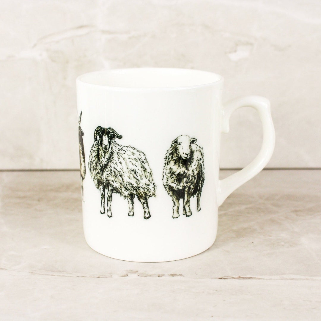 Sheep Bone China Mug - Hand Drawn Design by Artist - Hand Printed ...