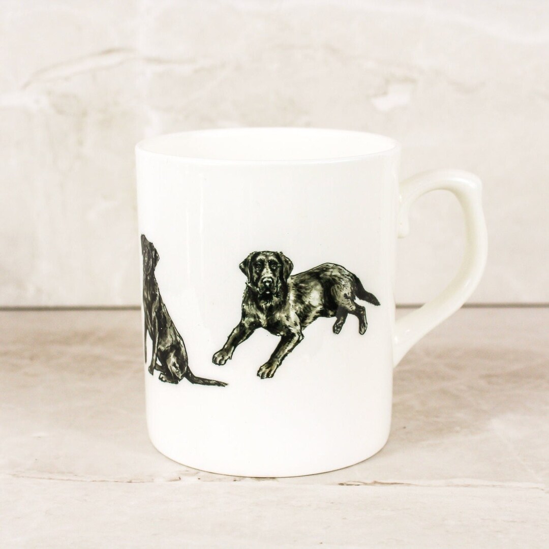 Black Labrador Bone China Mug - Hand Drawn Design - Hand Printed in the ...