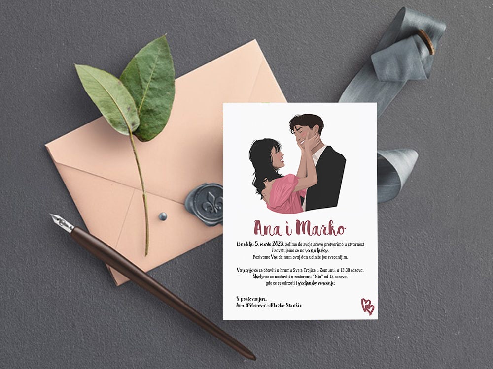 Couple Portrait Wedding Invitations, Custom Portrait Save the Date ...