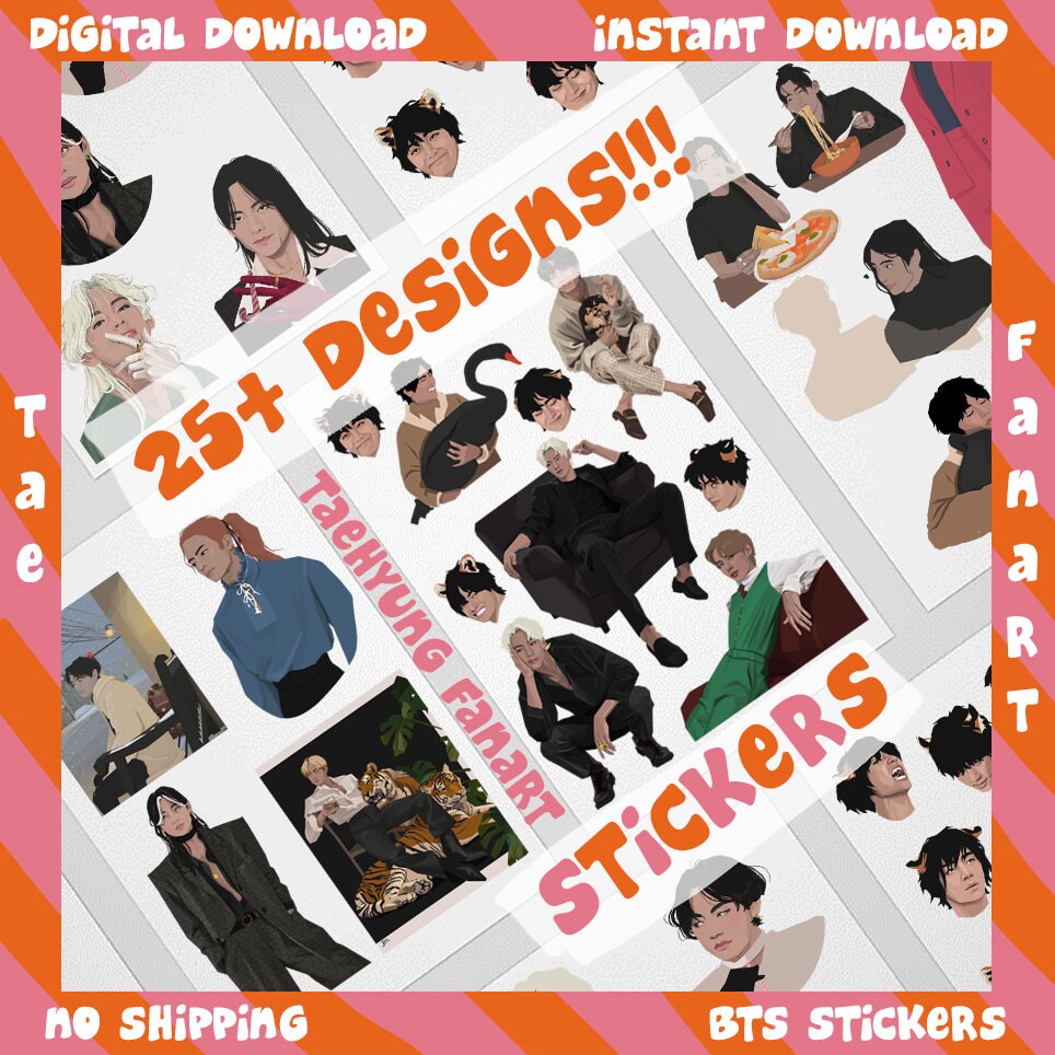 BTS Taehyung V Printable Digital Fanart Sticker Bundle - Etsy