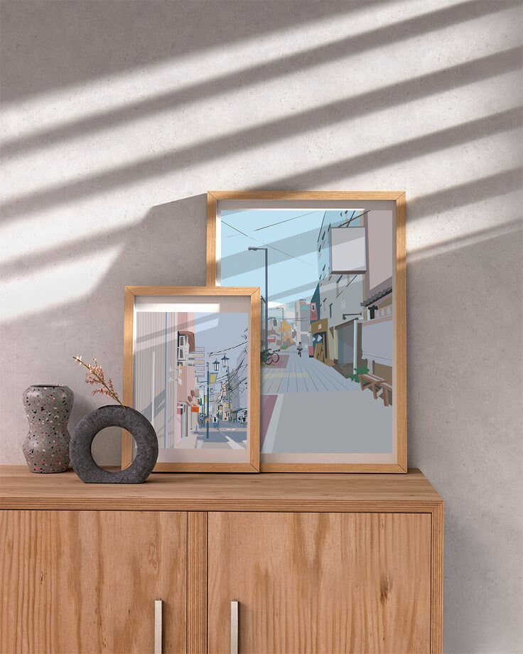 Hand Made Digital Japanese Street Painting Living Room Wall - Etsy