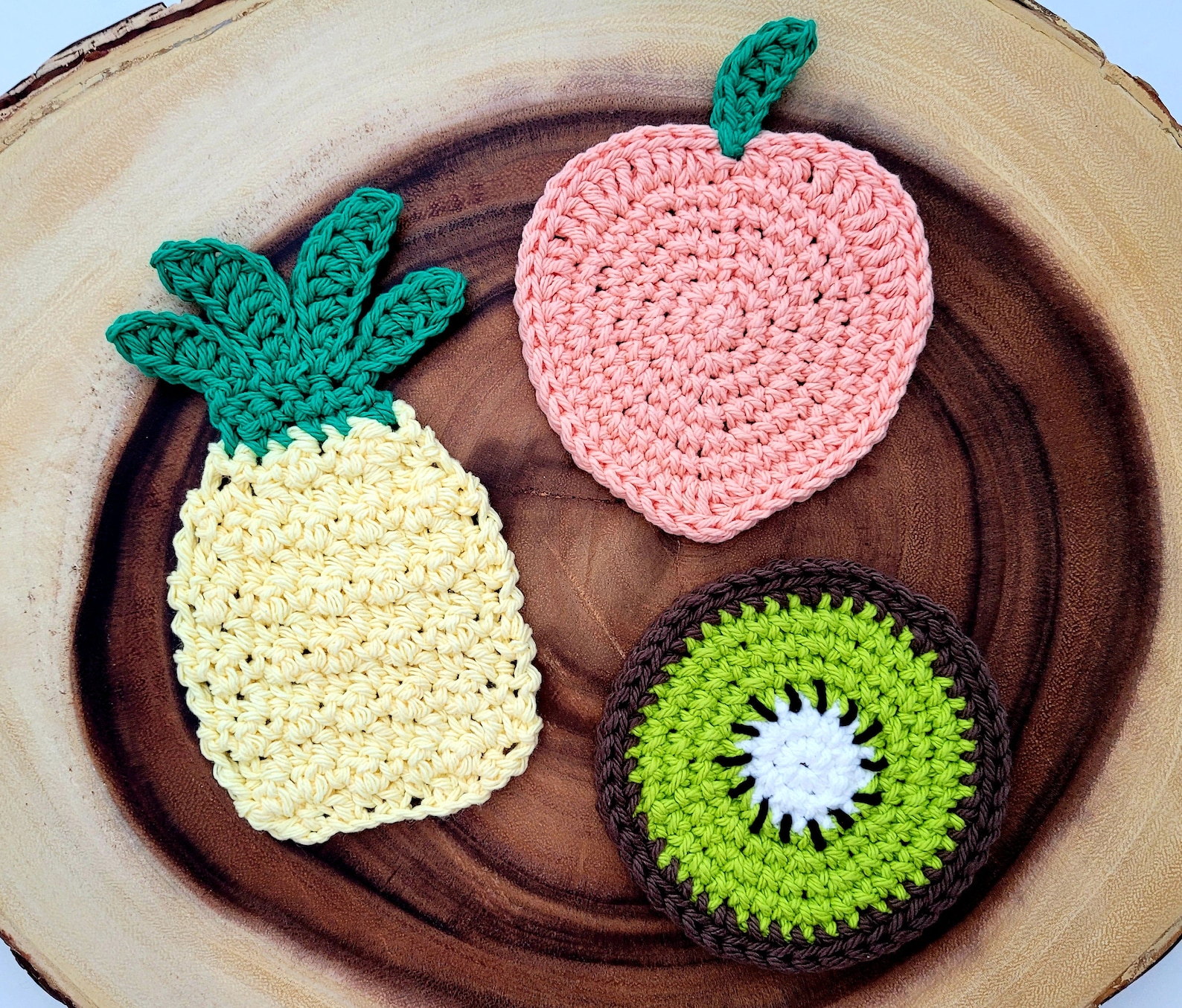 Fruit Coasters Crochet Pattern, Pineapple, Peach, Kiwi Slice, Tropical ...