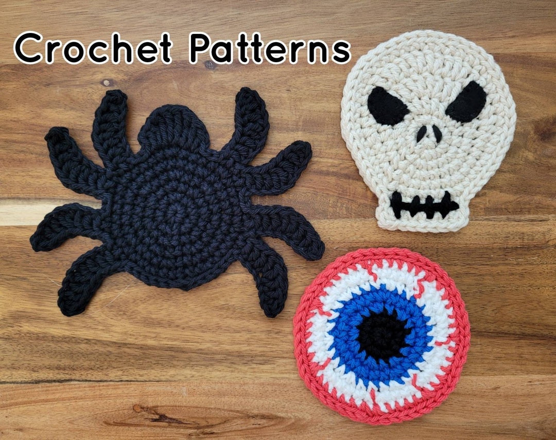 Halloween Coasters Crochet Patterns, Skull Coaster, Eyeball Coaster ...