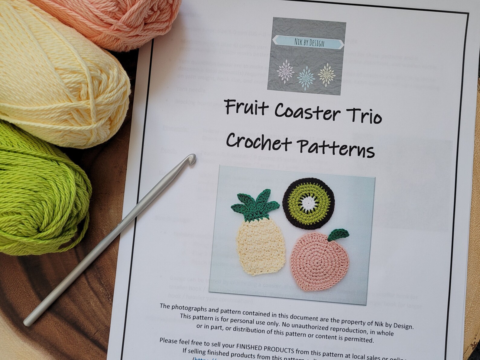 Fruit Coasters Crochet Pattern, Pineapple, Peach, Kiwi Slice, Tropical ...