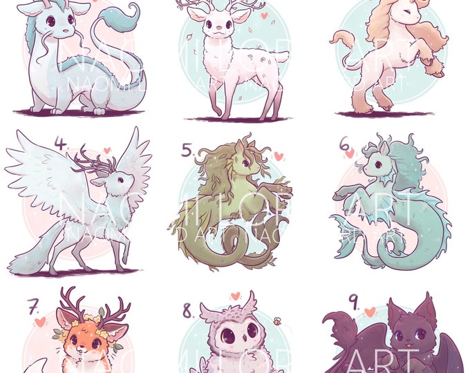Cute Mythical Creatures Pt 2 Stickers or Prints - Etsy