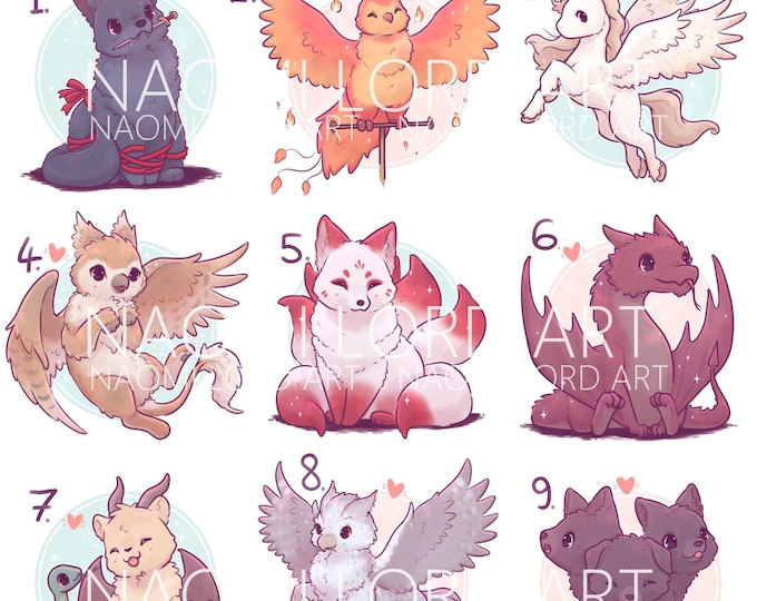 Cute Mythical Creatures Stickers And/or Prints 6x6 or - Etsy