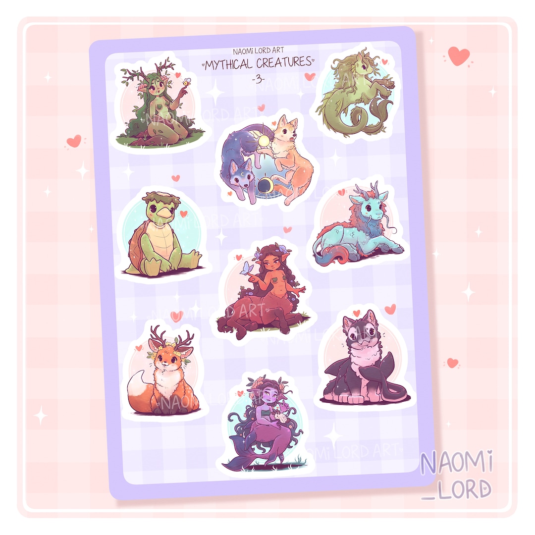 Cute Mythical Creatures Part 3, Vinyl Sticker Sheet A5 / 6x8 Centaur ...