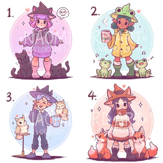 Cute Animal Witches Stickers And/ or Prints 6x6 or 8x8 - Etsy