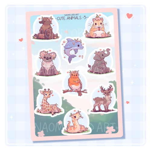 Cute Animals part 4 Vinyl Sticker Sheet A5 / 6x8 - Etsy