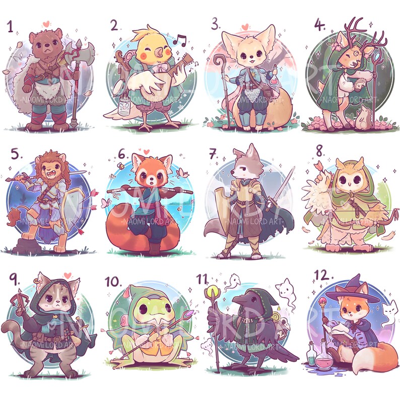 Cute RPG Class Animals Stickers And/ or Prints 6x6 or | Etsy