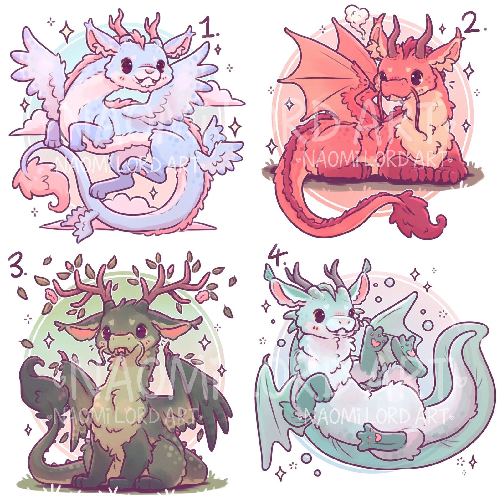 Cute Elemental Dragons Stickers And/or Prints 6x6 or 8x8 Approx Air ...
