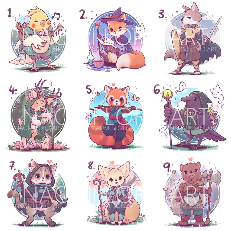 Cute RPG Class Animals Stickers and/ or Prints 6x6 or | Etsy
