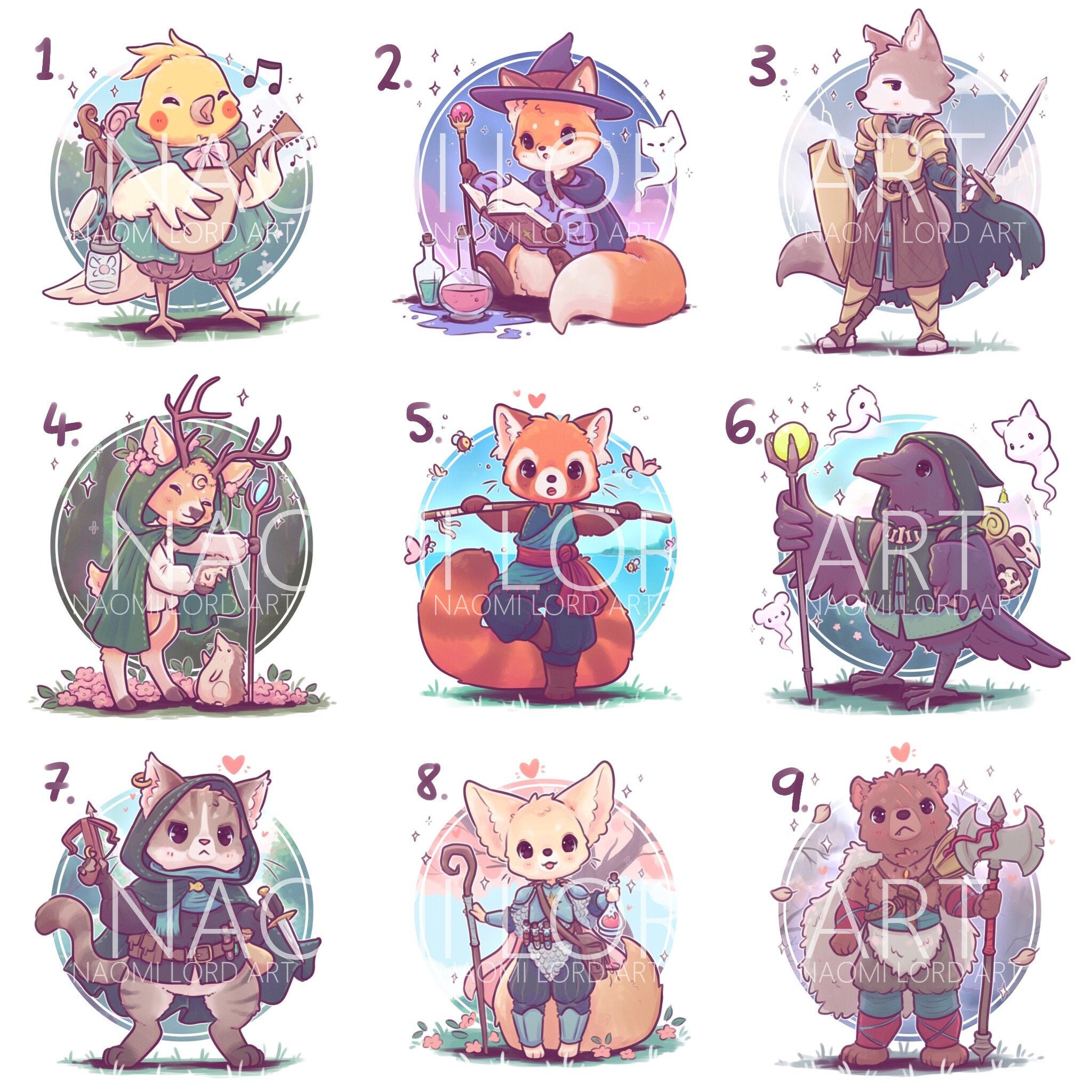 Cute RPG Class Animals Stickers and/ or Prints 6x6 or | Etsy