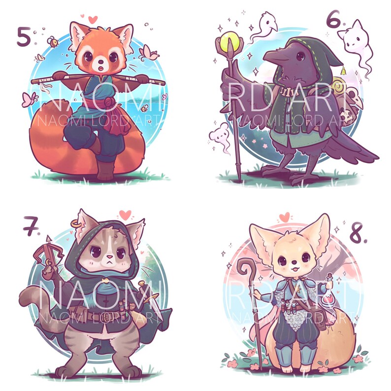 Cute RPG Class Animals Stickers and/ or Prints 6x6 or | Etsy