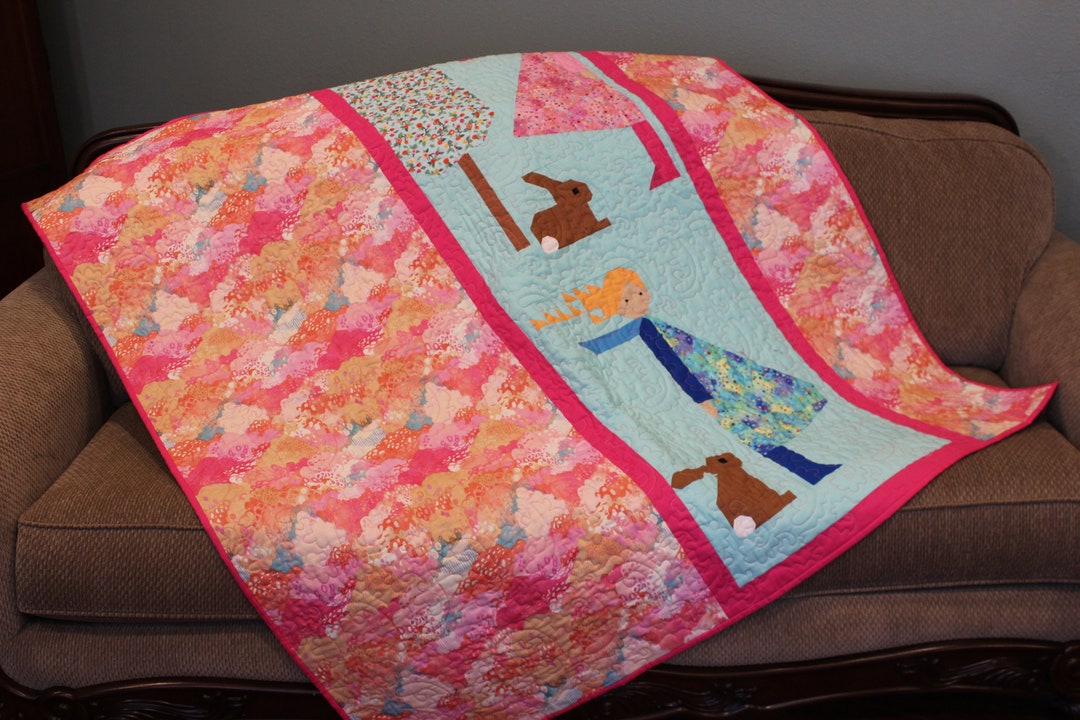 Tilda Windy Day Quilt, Girls and Bunnies Quilt, Handmade Quilt, Easter ...
