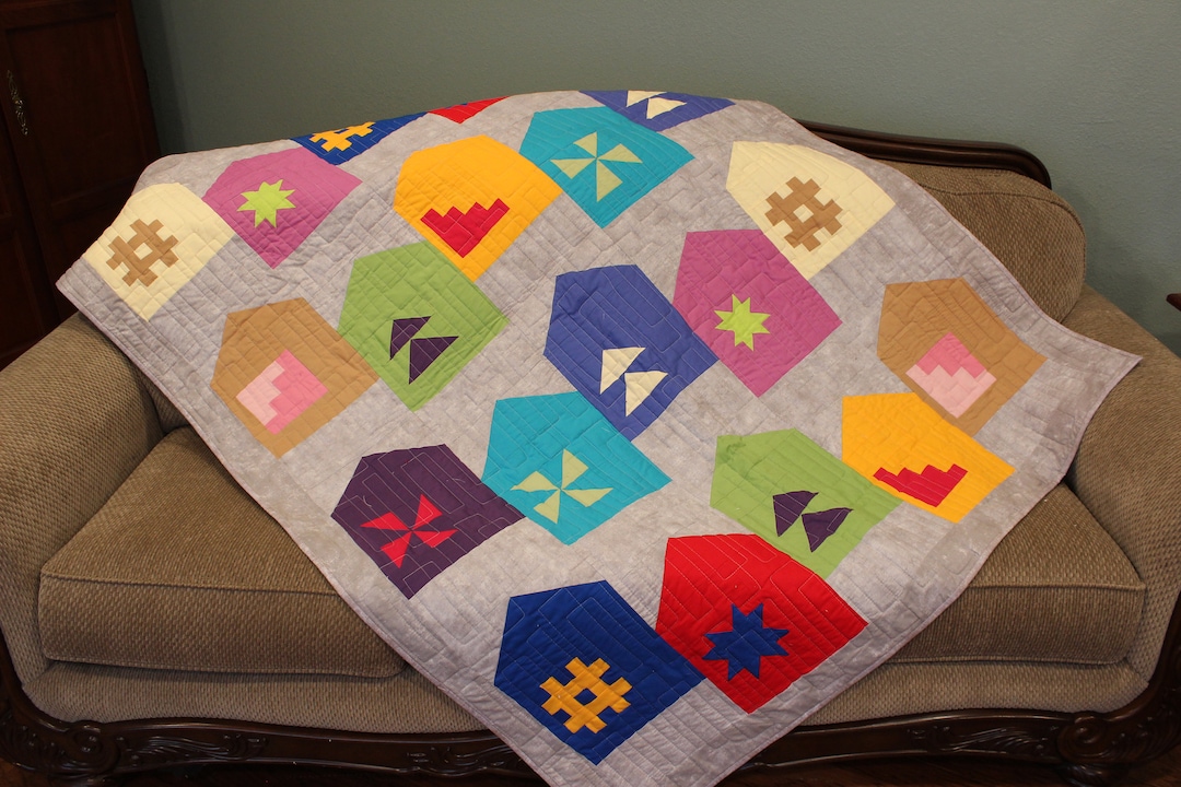 Handmade Quilt, Modern Quilt, House Quilt, Colorful Quilt, Twin Quilt ...