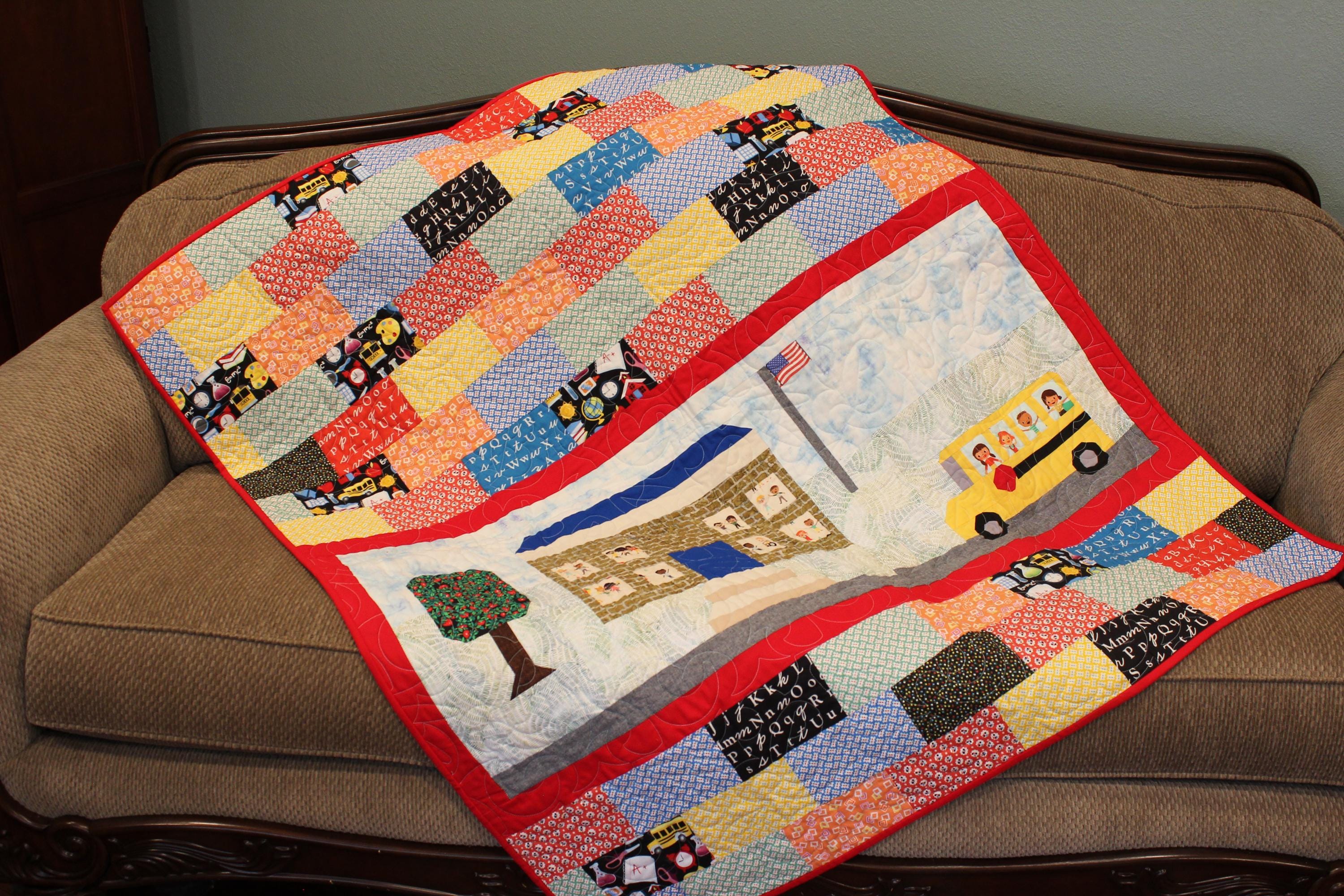 Handmade Quilt, Back to School Quilt, Kid Quilt Teacher Gift, School ...