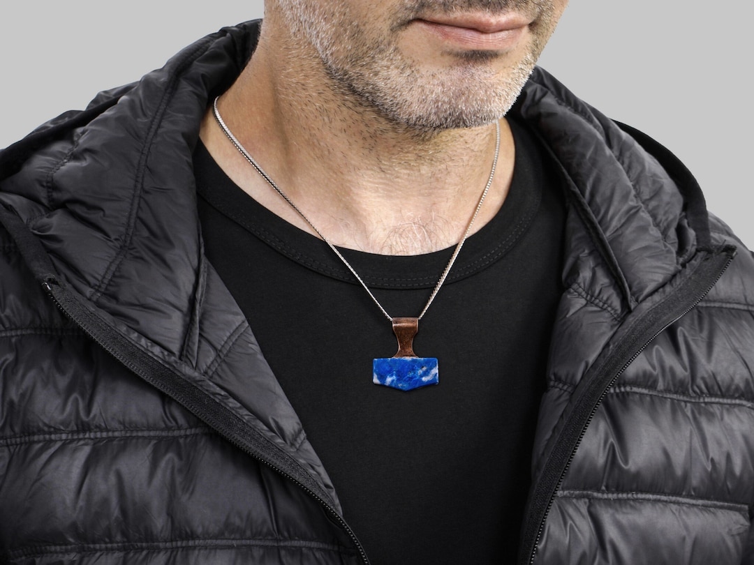 Denim Lapis Mjolnir. Hammer Necklace for Her / for Him. Viking Rustic ...
