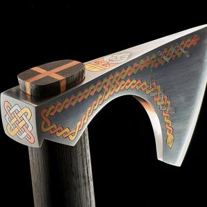 Premium Inlay Celtic Axe. Viking-style Bearded Blade With Warrior ...