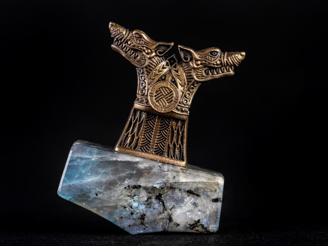 Mjolnir Necklace. Celtic Wolves. Geri Freki Wolves. Labradorite Pendant ...