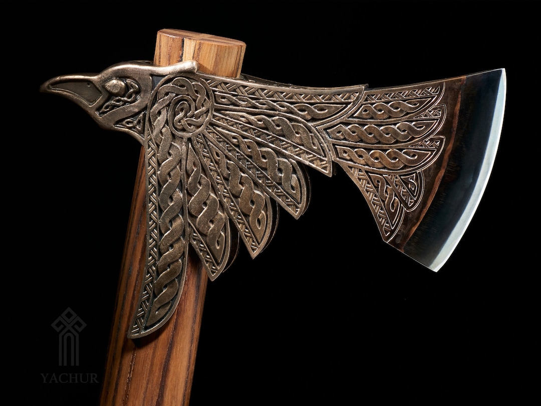 Premium Viking-style Battle Axe With Ornate Raven Design. Fully ...