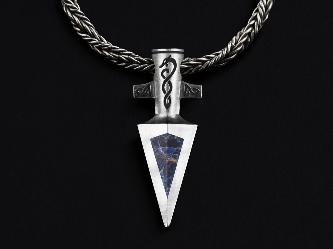 Mens Arrow Head Pendant. Gungnir. Viking Spear. Mens Blue Sodalite ...