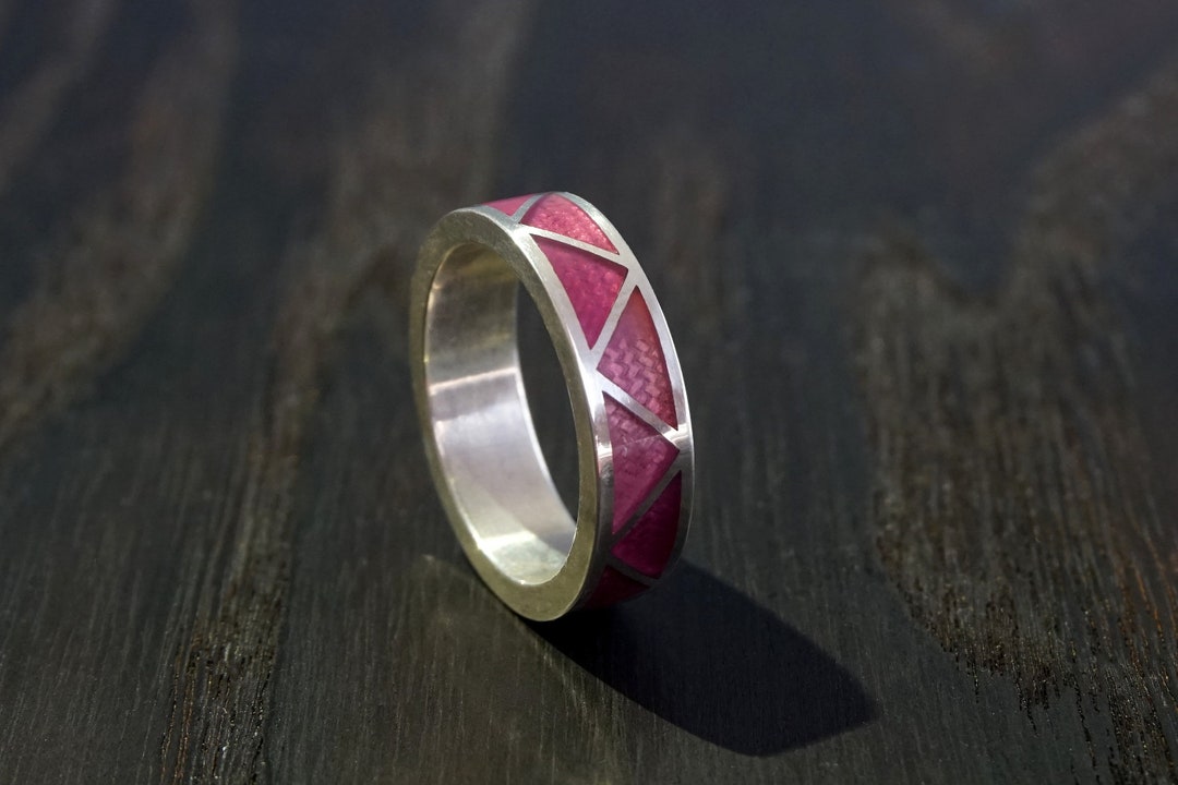 Gemstone Inlay Ring. Wedding Band. Translucent Pink Corundum Ring ...