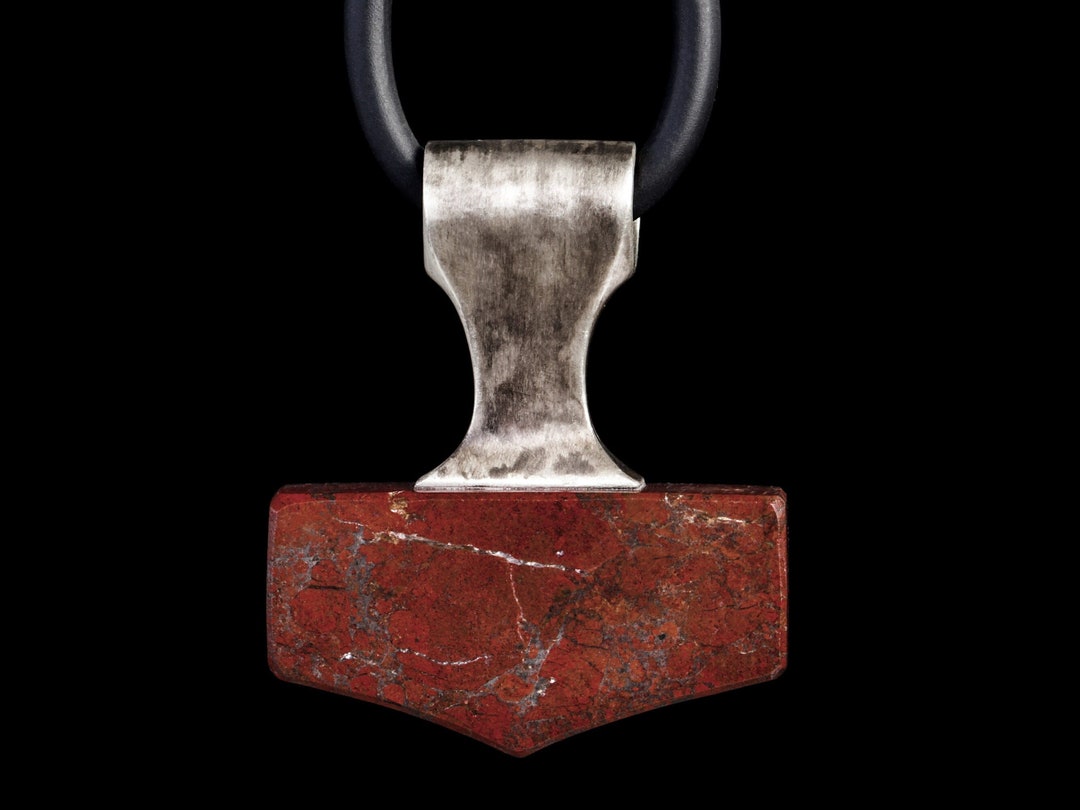 Red Jasper Pendant for Him / for Her. Mjolnir. Red Stone Necklace for ...