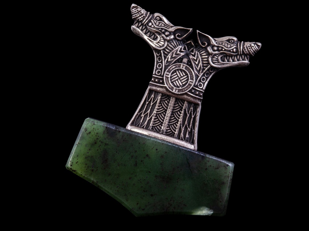 Jade Wolf Pendant Necklace for Men. Wolf Mjolnir Pendant. Geri and ...