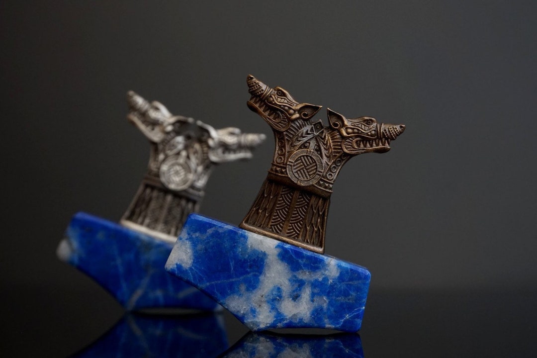 Lapis Wolf Necklace. Unique Gifts for Him. Viking Mjolnir. Mens ...
