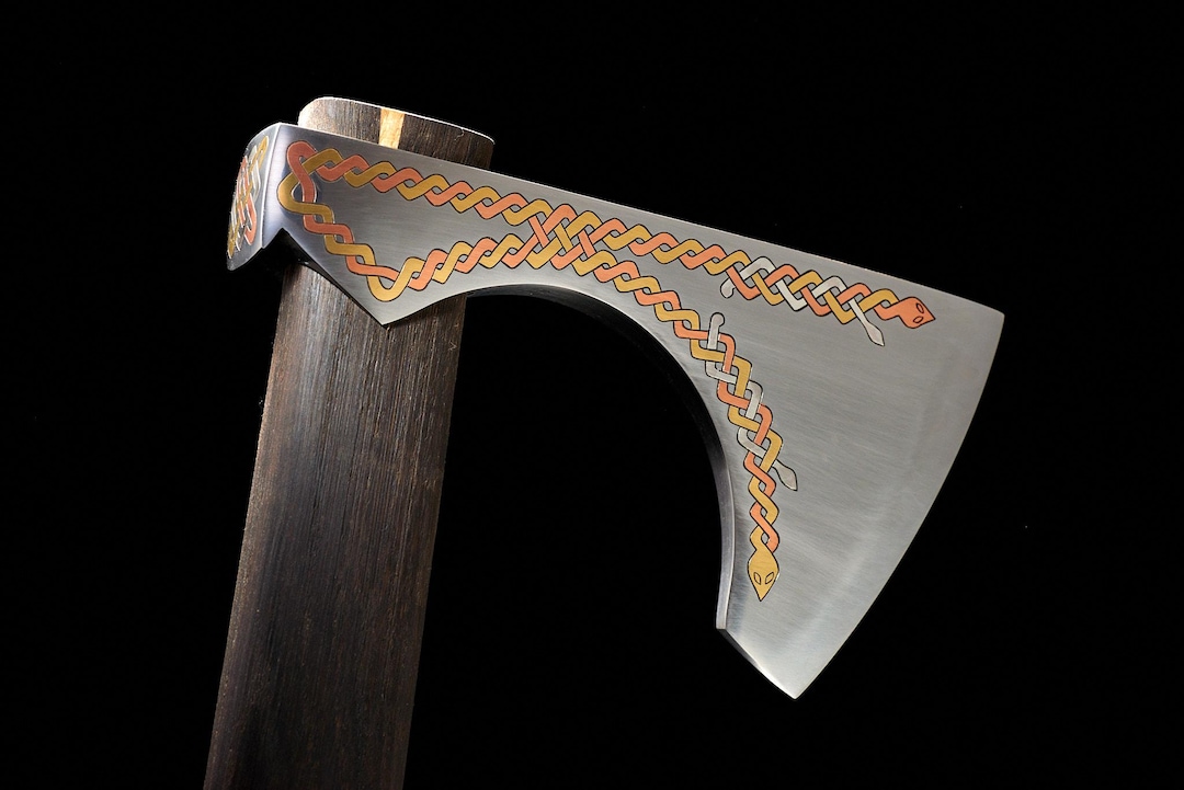 Premium Inlay Celtic Axe. Viking-style Bearded Blade With Warrior ...