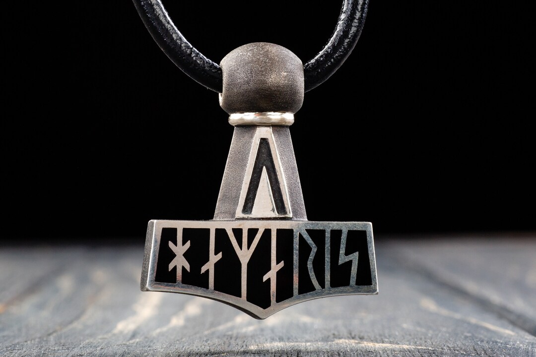 Hmar X is Mjolnir Amulet Necklace – Handmade Sterling Silver With Black ...