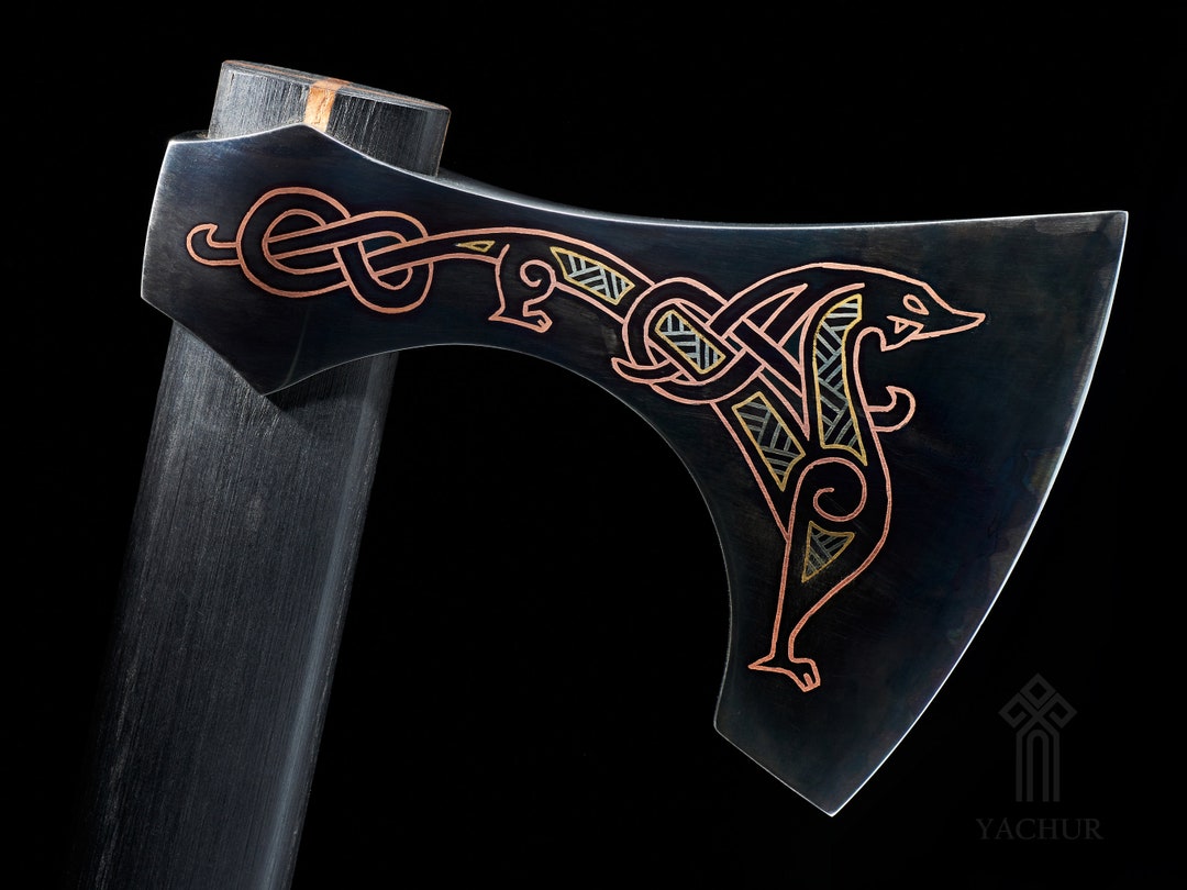 Exclusive Viking Axe. Battle Axe Artisan Wire Inlay. Bog Oak Handle ...