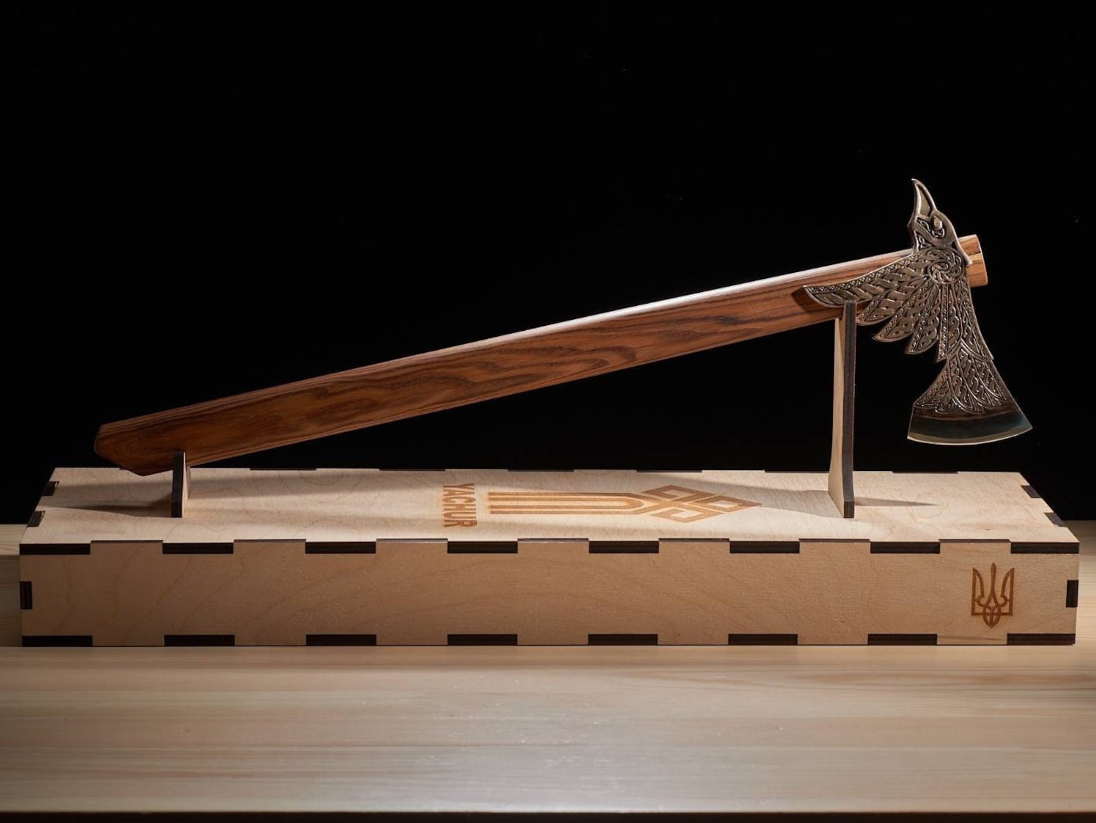 Premium Viking-style Axe With Ornate Raven Design. Bi-metallic - Bronze ...
