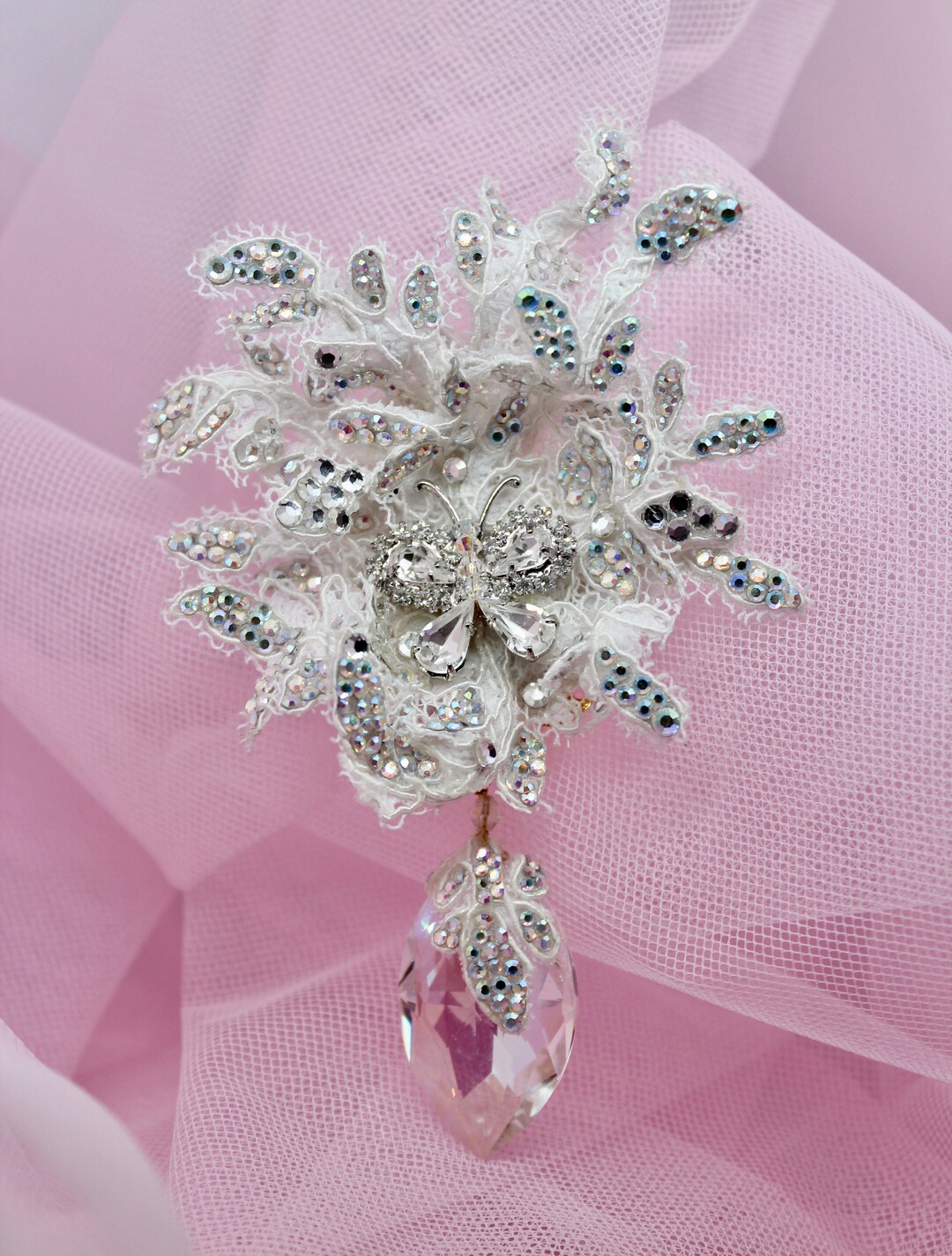 Lace Pin With Swarovski Crystal - Etsy