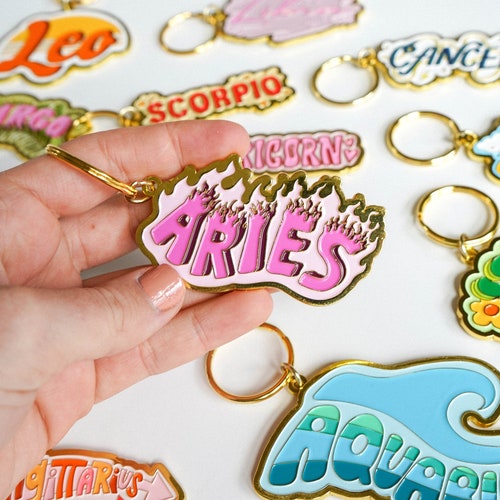 Aquarius Zodiac Keychain - Etsy