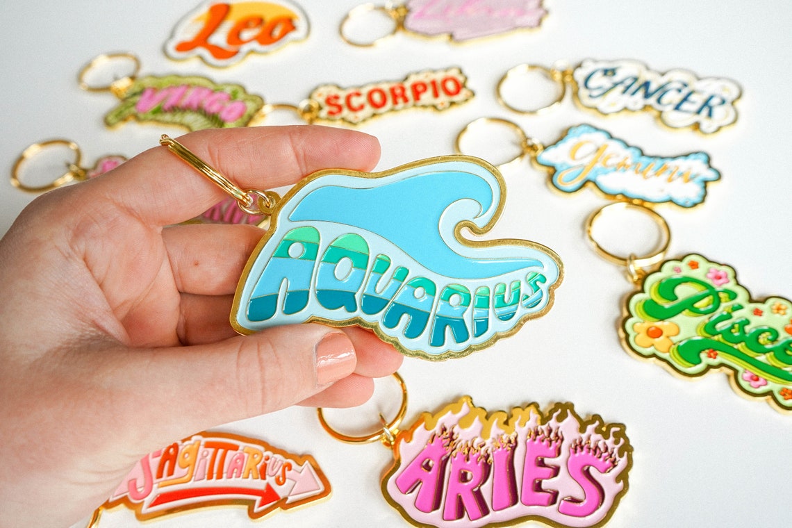 Aquarius Zodiac Keychain - Etsy