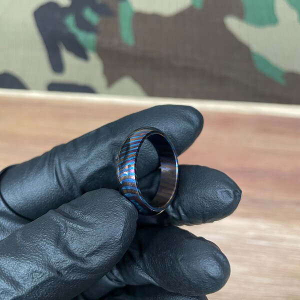 Titanium Damascus Ring - Etsy