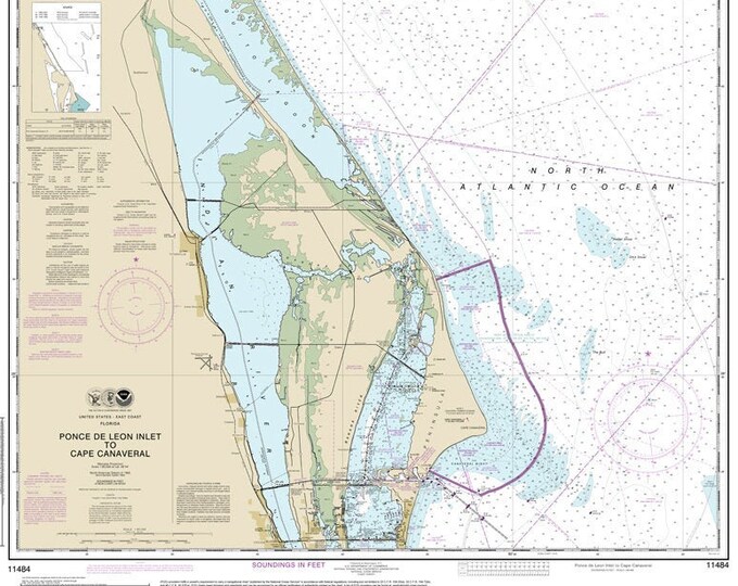 Custom Chart of Ponce De Leon Inlet to Cape Canaveral 11484 - Etsy