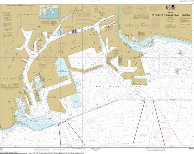 Custom Chart of Los Angeles and Long Beach Harbors 18751 - Etsy