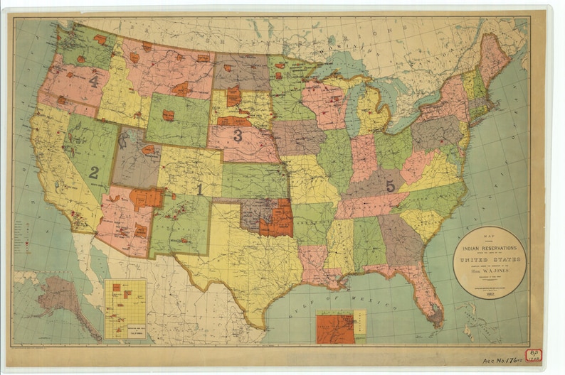 Custom Historical Map Showing Indian Reservations Within the US 1902 - Etsy