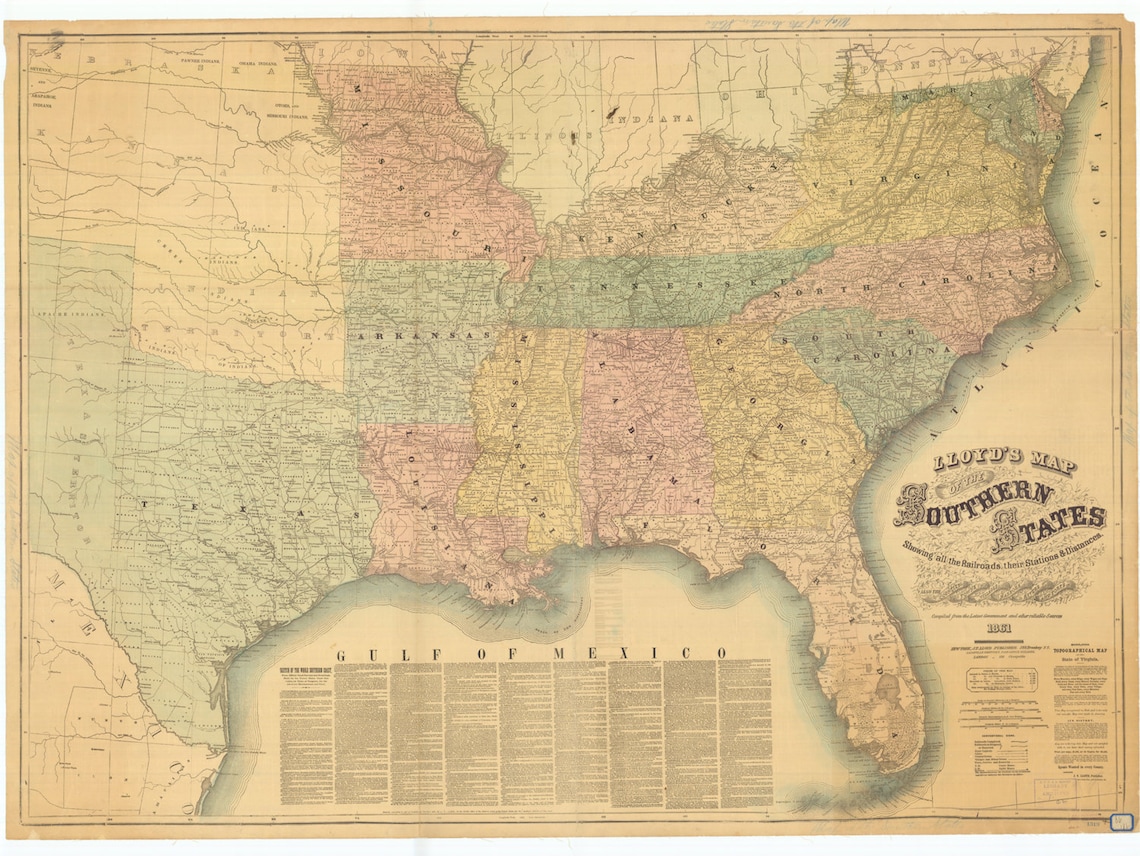 Custom Map of the Southern States Showing the Railroads and - Etsy UK