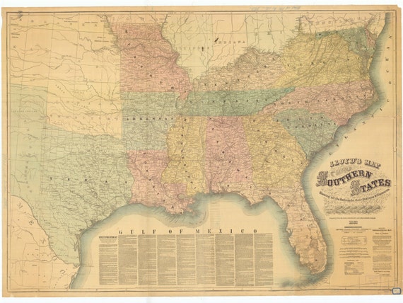 Custom Map of the Southern States Showing the Railroads and | Etsy