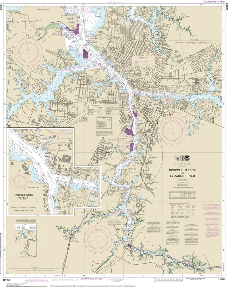 Custom Chart of Norfolk Harbor and Elizabeth River 12253 - Etsy