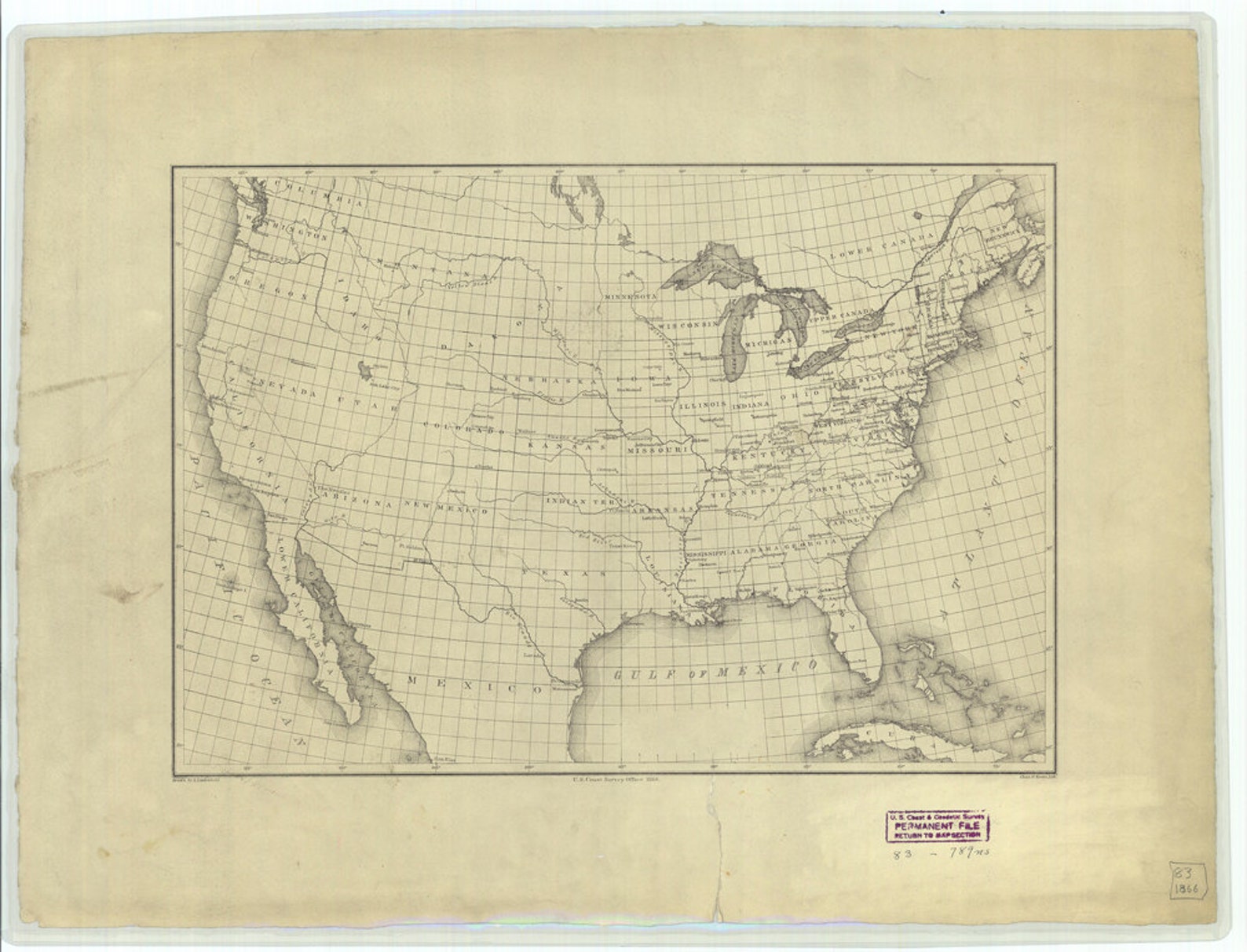 Custom Map of the United States 1866 - Etsy